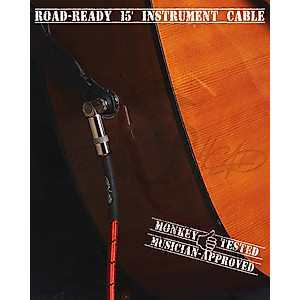 Mophead 15-Foot Guitar Instrument Cable - 1/4 Inch TS to 1/4 Inch TS Right Angle Pro Grade Double Insulated Tweed Braided for Electric Guitar, Bass, Amp, Keyboard (Red with Black Stripe)