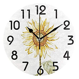 Naanle Beautiful Sunflowers Painting Art Round Wall Clock, 9.5 Inch Battery Operated Quartz Analog Quiet Desk Clock for Home,Kitchen,Office,School