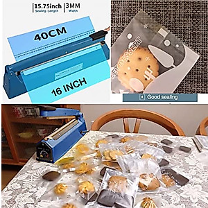 16 inch Impulse Heat Sealer Manual Bags Sealer Heat Sealing Machine Poly Bag Heat Sealer Sealing Machine for Plastic Bags PE PP Bags with Extra Replace Element Grip