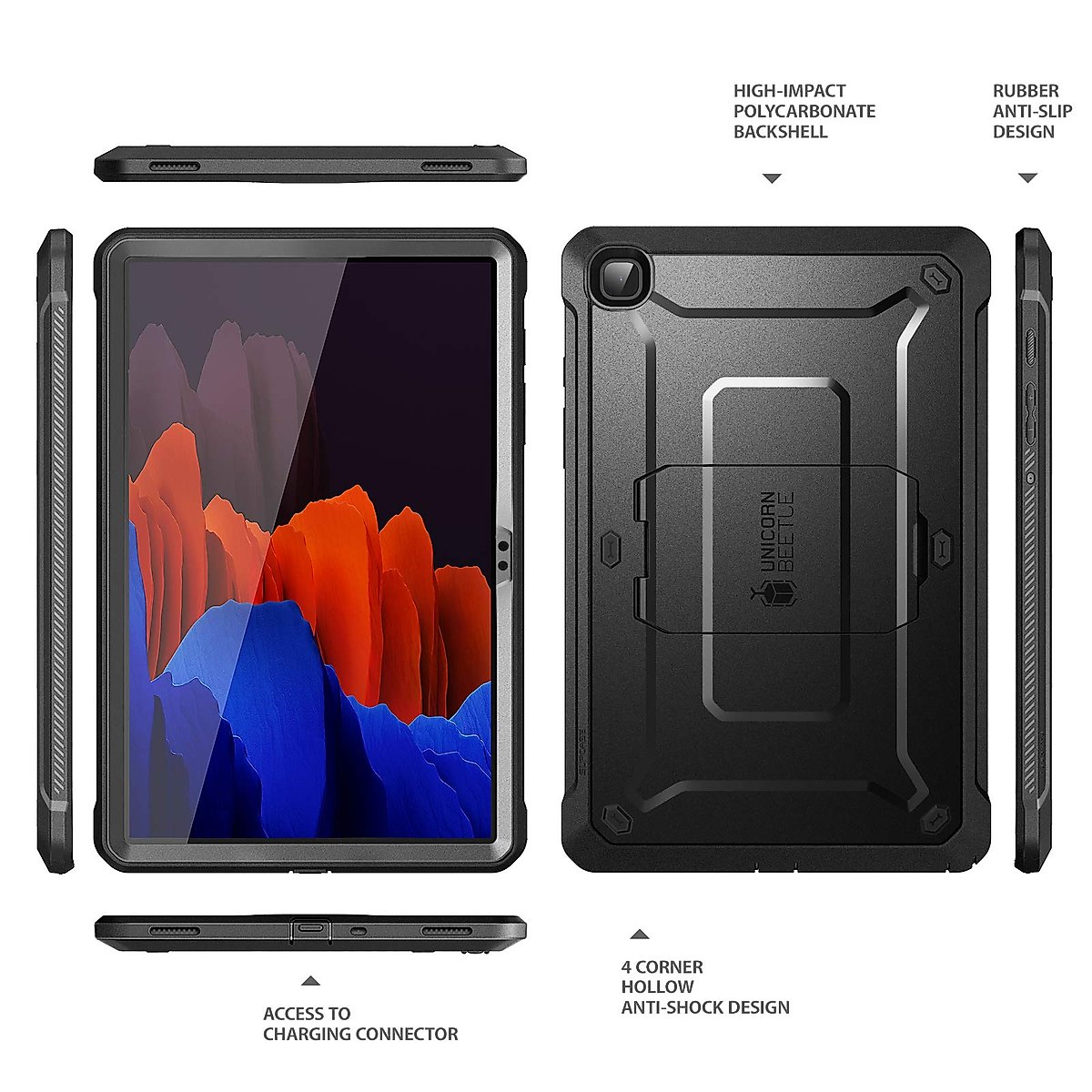 SUPCASE for Galaxy Tab A7 Case with Stand (Unicorn Beetle Pro), [Built-in Screen Protector] Full-Body Shockproof Anti-Scratch Heavy Duty Protective Tablet Case for Samsung Tab A7 10.4 Inch, Black