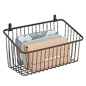 mDesign Metal Wire Wall Mounted Storage Organizer Basket Bin for Kitchen, Bedroom, Bathroom - Mountable Hanging Organization in Pantry, Closet, and Cabinet - Unity Collection - 2 Pack - Bronze