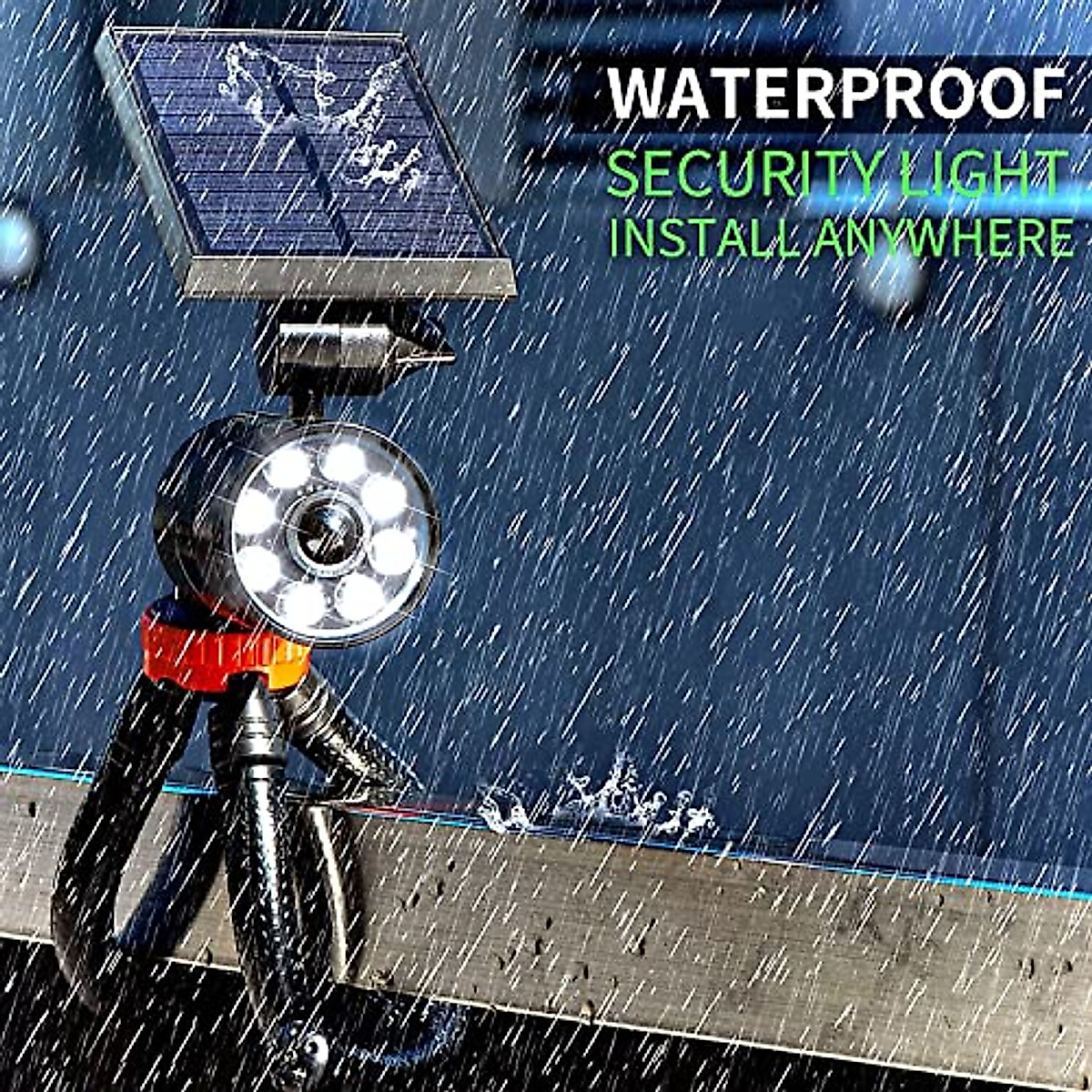 Solar Camping Lights Outdoor Motion Sensor Aluminum 9W 1400-Lumen (130W Equi.) LED Solar Security Flood Spotlights for Patio Path Porch Garden Camp, 100-Week Protection for 100% Free(Black)