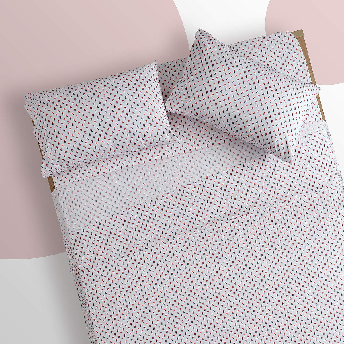 SLEEP ZONE Kids Printed Twin Bed Sheets Set 3-Piece - Super Soft & Cute Kids Sheet Set with Flat Sheet, Fitted Sheet, Pillowcase (Twin, Little Bouquet Red)