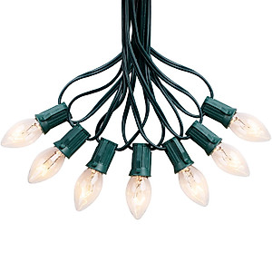 50FT C7 String Lights Outdoor UL Listed Vintage Hanging C7 Christmas Lights for Christmas Tree Garden Patio Backyard Cafe Party Room Xmas Decoration, Green Wire, 50 + 2 Spare Bulbs
