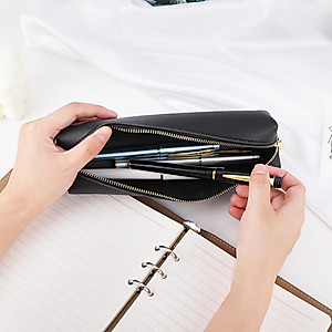 Oyachic Pencil Case PU Leather Cosmetic Makeup Bag Work Small Pen Pouch Zipper Storage Box Adults Desk Organizer Pens,Pencils,Markers