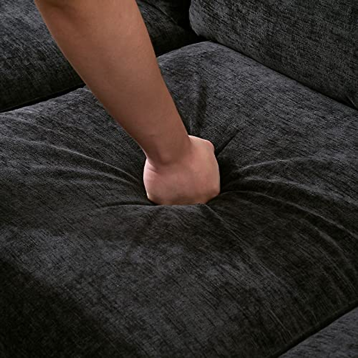 POULEII Sectional Sofa,Modern U-Shape Modular Sectional Sofa Sleeper Couch with Chenille Fabric and Gold-Plated Feet for Living Room, Apartment, Office,Black