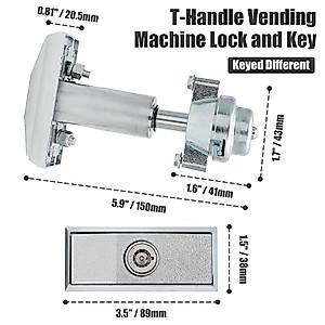 Qjaiune Not Universal Vending Machine Lock and Key, Soda Machine Lock with T-Handle, Snack Machine Lock Candy Machine Lock Replacement for Coke Machine, Gumball Machine (Keyed Different)