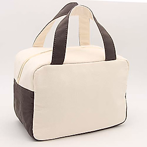 Reusable Canvas Cloth Thermos Lunchbag - Aluminum Foil Insulated With Pockets Durable Handles Thermal Cooler for Women Adults Office Work Student Kids Boys Girls