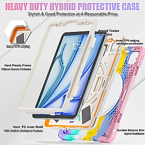 BRAECNstock Kids Case for Apple iPad Air 13 inch (M3/ M2)/ Pro 12.9 inch 6th/5th/4th/3rd Geneation, Shockproof Protective Case with Pencil Holder, [360° Rotating Hand Strap + Stand], Colorful Pink