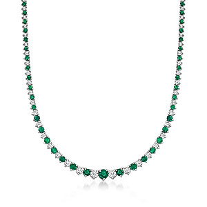 Ross-Simons Gemstone and 1.50 ct. t.w. Diamond Tennis Necklace in Sterling Silver