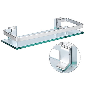 Hilitand Bathroom Rack, Aluminum Shelf Tempered Thickened Glass Bathroom Toilet Glass Storage Organizer Rack Wall Mounted with Screws for, Shower Caddies