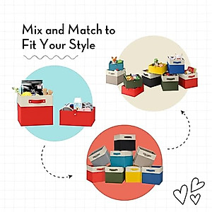 RiverRidge Kids 6pc Folding Storage Bins Set - 10.5”W x 5”H Fabric Boxes with Handles for Closet Organizer & Storage - Taupe Cube Storage Organizer for Toys, Clothes & Crafts - Fits Shelve