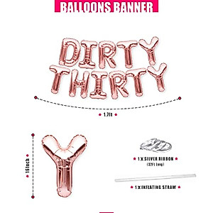 PartyForever Rose Gold Dirty 30 Balloon Birthday Decorations for Her Dirty Thirty 30th BDay Supplies for Women