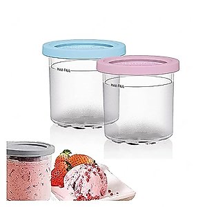 2/4/6PCS Creami Pints and Lids , for Ninja Creami Ice Cream Maker Pints ,16 OZ Pint Frozen Dessert Containers Safe And Leak Proof Compatible NC301 NC300 NC299AMZ Series Ice Cream Maker ,Pink+Blue-6PCS