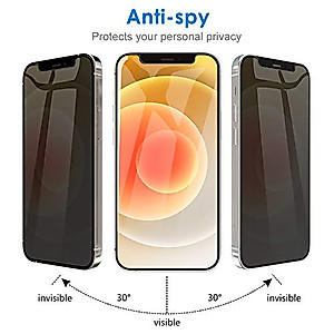 JETech Privacy Screen Protector for iPhone 12 6.1-Inch with Camera Lens Protector (Not for iPhone 12 Pro), Anti Spy Tempered Glass Film, 2-Pack Each