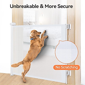 COMOMY Retractable Baby Gate for Stairs, 0-71" Mesh Dog Gate for House Doorways Hallways, 33" Tall Extra Wide Child Safety Gate for Kids Pets, Indoor and Outdoor (White)