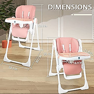 Babilous 4 in 1 Baby High Chair Foldable Booster Seats, Portable and Compact Adjustable High Babychair for Babies and Toddlers - Multiple Heights and Positions(Pink)