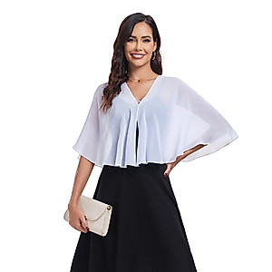 Fttyeiby Shawls and Wraps for Evening Dresses Chiffon Soft Wedding Guest Shawl Cape V Neck Capelets White