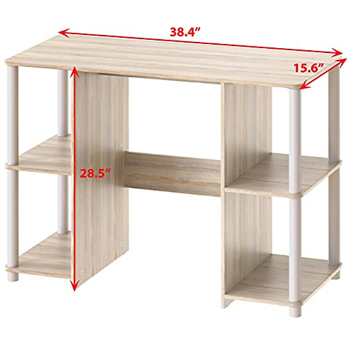 SHW Home Office Wood Desk with Double Sided Shelves, Oak