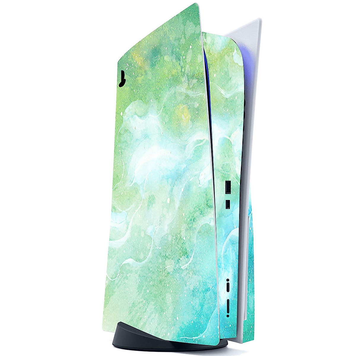 PlayVital Blue Green Watercolour Full Set Skin Decal for ps5 Console Disc Edition, Sticker Vinyl Decal Cover for ps5 Controller & Charging Station & Headset & Media Remote