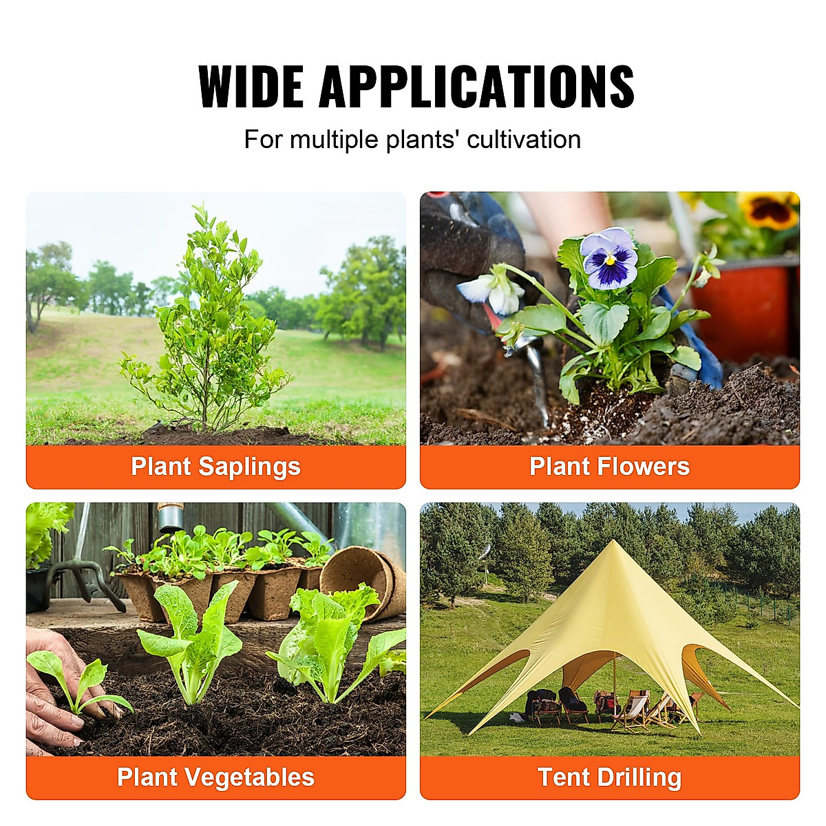 VEVOR Auger Drill Bits for Planting Set of 4, Garden Auger Drill Bit, Spiral Drill Bit for Post Hole Digger, Bulbs Planting & Holes Digging, for 3/8" Hex Drive Drill