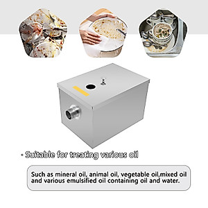 Commercial Grease Interceptor, 4 Gallon Stainless Steel Wastewater Separation Under Sink Oil-water Grease Trap with Carrying Handle & Drainage Pipe for Restaurant Factory Kitchen