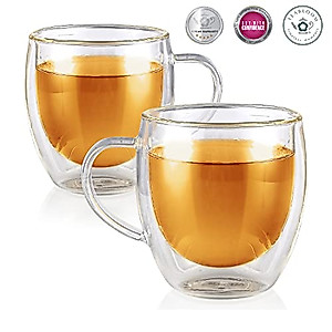 Teabloom Double Walled Cups – 8 oz / 250 ml – Set of 2 Insulated Glass Cups for Tea, Coffee, Espresso, and More – Clarity Collection