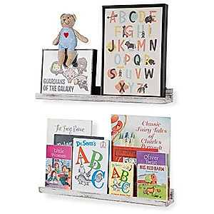 Rustic State Ted Wall Mount Picture Ledge Photo Frame Display - 24 Inch Floating Wood Shelves for Living Room Office Kitchen Bedroom Bathroom Décor Storage - Distressed White - Set of 2