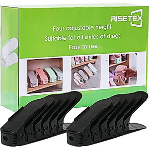 RISETEX Shoe Slots Organizer 12 Pack Black,Shoe Organizer for Closet,Shoe Stackers Increase Space by 200%,Adjustable 4 Level Shoe Space Saver,Double Deck Shoe Rack Holder for Closet (12pack-Black)