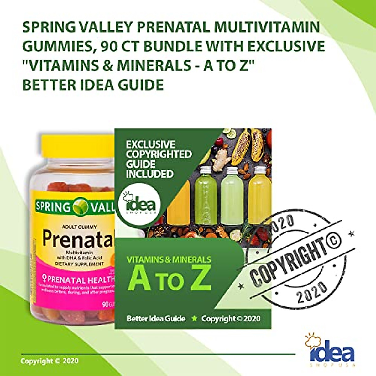 Spring Valley Prenatal Multivitamin Gummies, 90 Ct Bundle with Exclusive Vitamins & Minerals - A to Z - Better Idea Guide (2 Items)