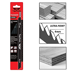 5 x TopsTools JSTT1044D T1044D 10" (250mm) Long Clean and Fast Cuts Wood Cutting Jigsaw Blades Compatible with Bosch, Dewalt, Makita, Milwaukee and many more