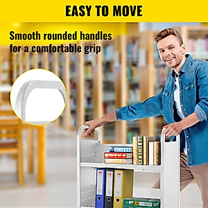 VEVOR Book Cart, 200LBS Library Cart, 49.2''x29.5''x13.8'' Rolling Book Cart, Single Sided V-Shaped Sloped Shelves with 4 Inch Lockable Wheels for Home Shelves Office School Book Truck, White