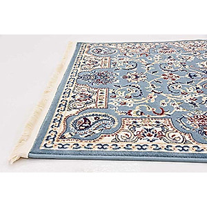Unique Loom Narenj Collection Classic Traditional Medallion Design Area Rug, 3 ft x 13 ft, Blue/Tan
