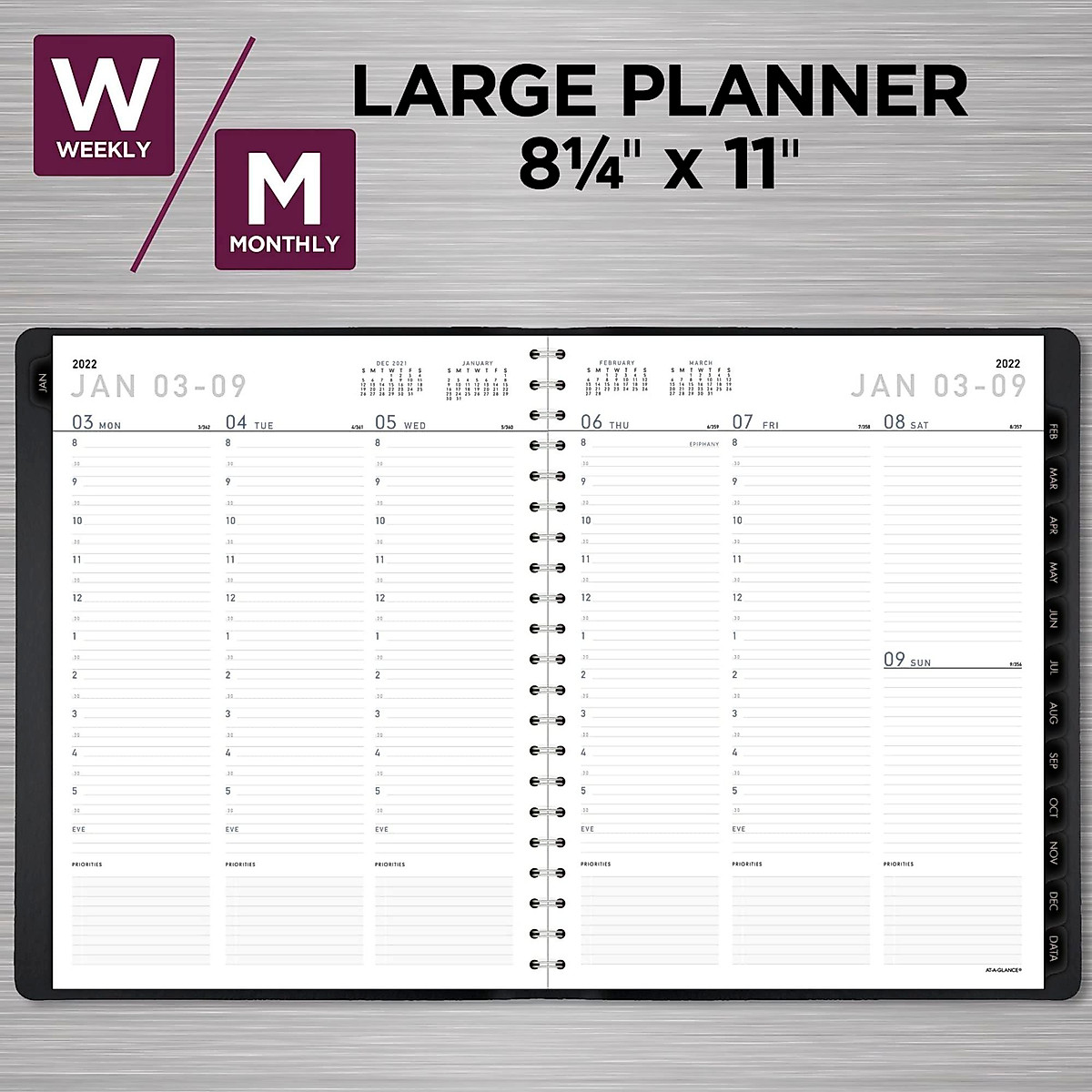 2022 Weekly & Monthly Planner by AT-A-GLANCE, 8-1/4" x 11", Large, Contemporary, Graphite (70950X45)