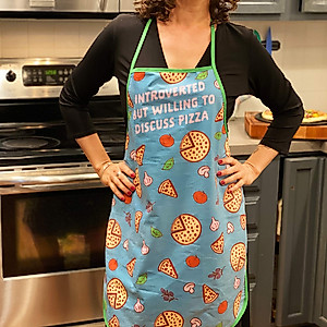 Introverted But Willing To Discuss Pizza Funny Baking Cooking Graphic Kitchen Accessories Funny Graphic Kitchenwear Funny Food Novelty Cookware Blue Oven Mitt