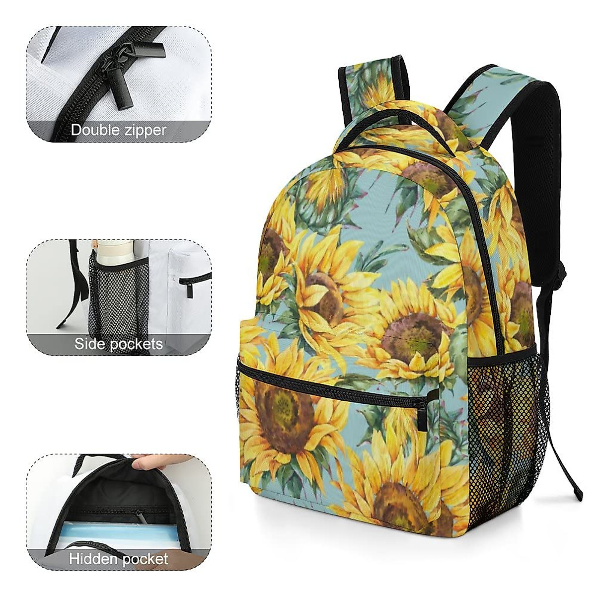 ILEABEC Backpack for Women Men Sunflowers Lightweight Laptop Backpack Sturdy Gym Backpacks Casual Daypack