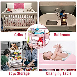JOLEAD Baby Diaper Caddy Organizer, Movable Diaper Cart Newborn Nursery Essentials Diapers Storage Cart for Changing Tables, Easy to Assemble, Pink