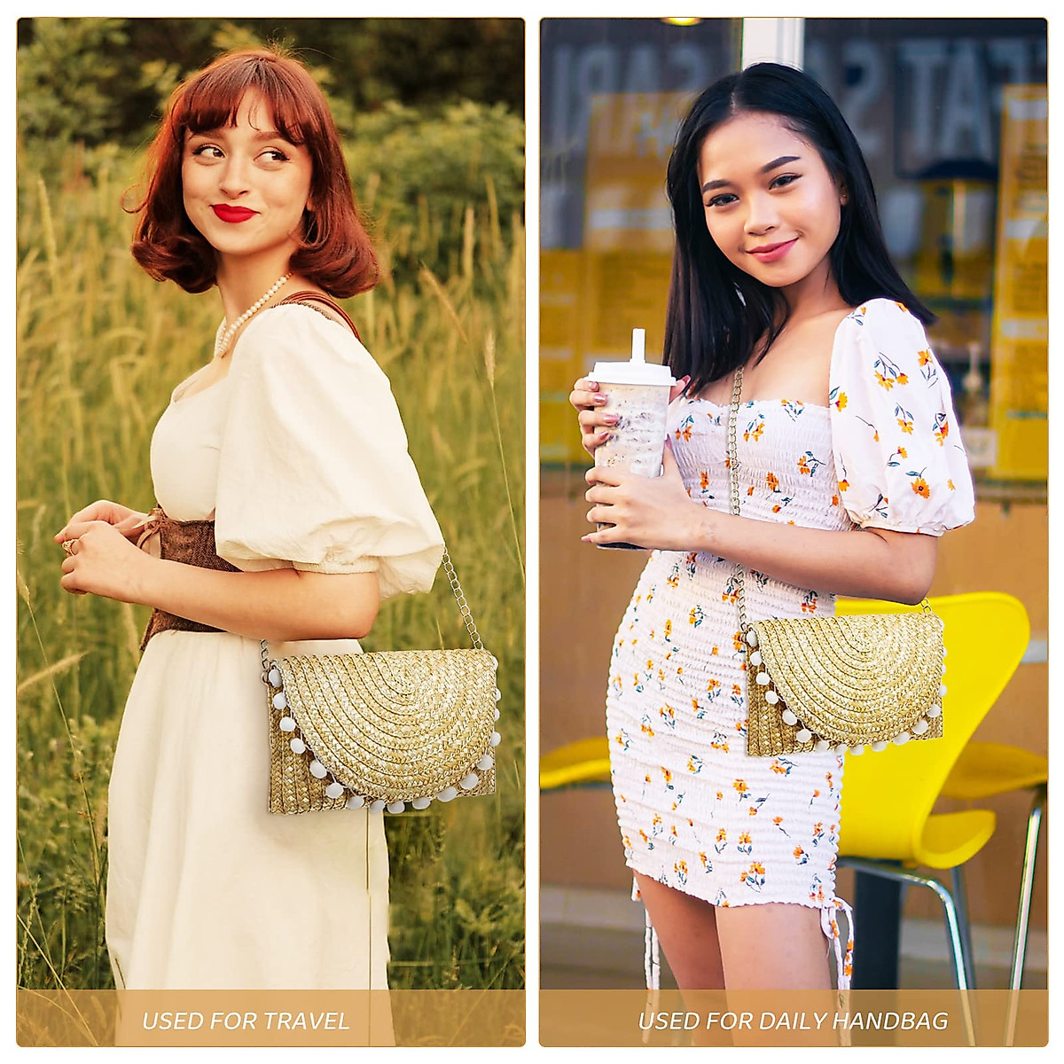 SHERCHPRY Carteras De Mujer Straw Bag Woven Clutch Purse with 3 Pairs Rattan Earring for Women Small Purse