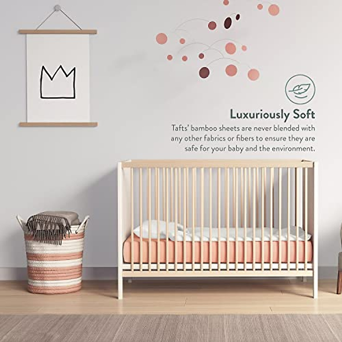 TAFTS Bamboo Crib Sheet Fitted, Girls Boys & Unisex 100% Organic Bamboo Crib Sheet for Standard Crib and Toddler Mattress, Luxuriously Soft, Cool, 360 Elasticized, (28" x 52" Blush)