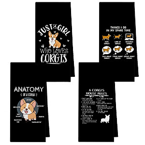 kunlisa Funny Corgi Absorbent Kitchen Towels and Dishcloths 16×24 Inches Set of 4,Cute Corgi Lovers Gifts Hand Towel Dish Towel Tea Towel for Kitchen Bathroom Decor,Corgi Owners Girls Gifts