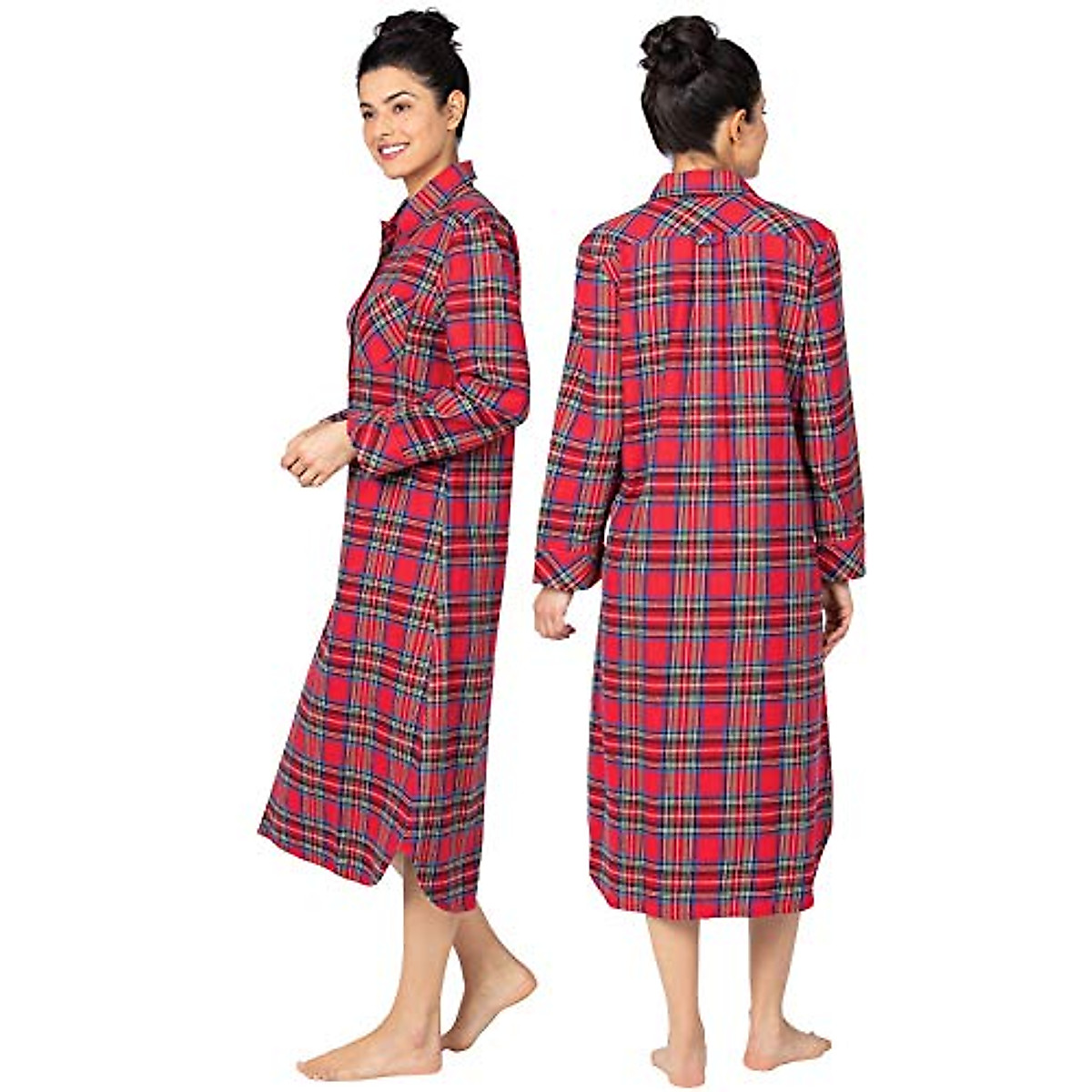 PajamaGram Womens Flannel Nightgown Women - Christmas Nightgown, Red, M / 8-10