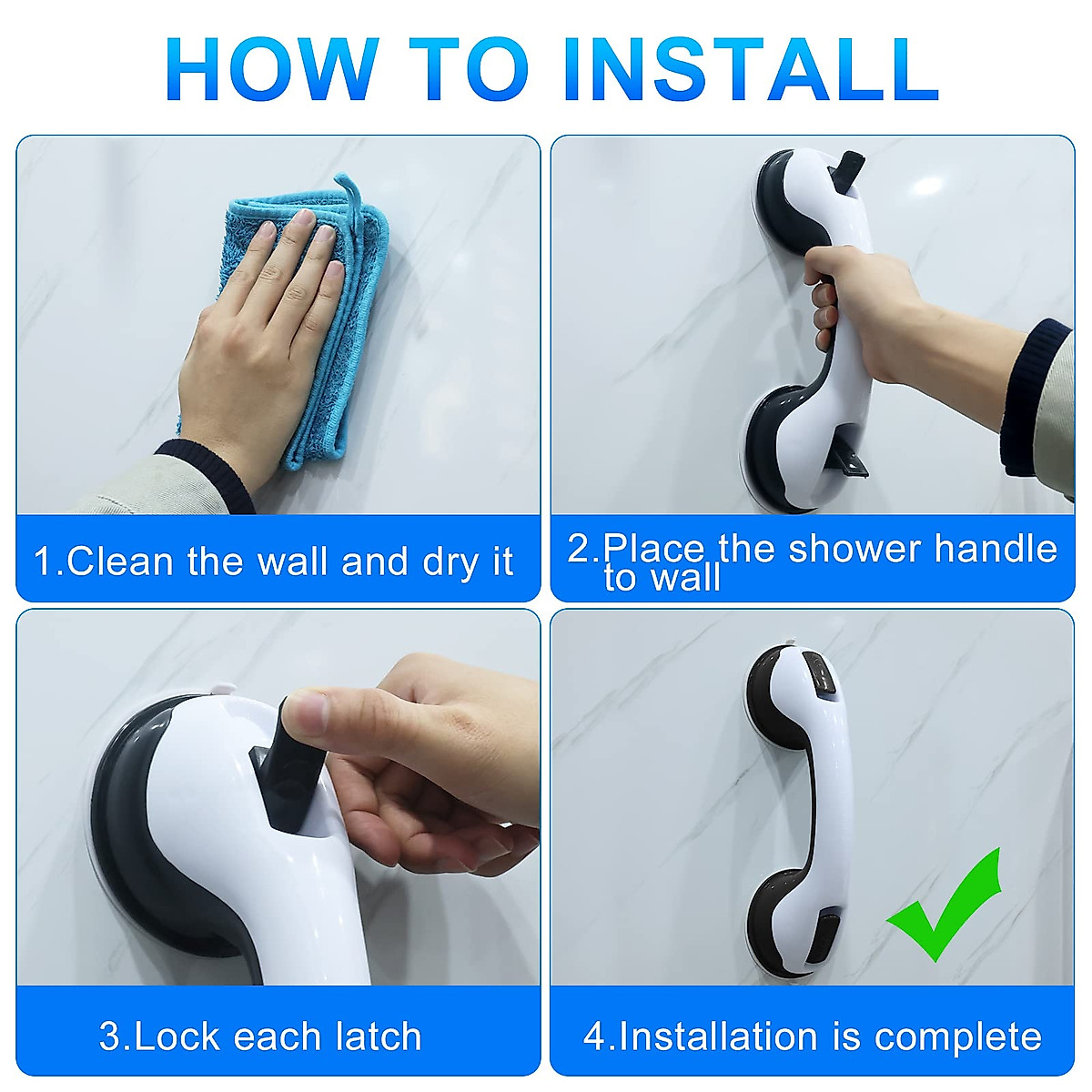 Shower Handle 2 Pack 12 inch Grab Bars for Shower, Bathroom, Bathtubs, Bath Safety Grab Bar with Strong Hold Suction Cup for Elderly, Handicap, Seniors for Wall