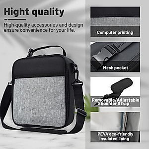 Insulated Lunch Bag for Teen Boys Girls, Women Men Lunch Box, Adults Lunch Bag Leakproof Portable with Removable Shoulder Strap for Office Camping Hiking Outdoor Beach Picnic-Black Gray