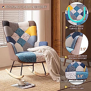 K Knowbody Rocking Chair Nursery, Boho Nursery Glider Rocker Modern Accent Chair for Bedroom, Living Room, Tufted Upholstered Armchair with Linen Fabric, Nursing Chairs for Mom and Baby, Warm Color