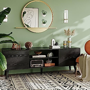 WLIVE TV Stand for 55 60 inch TV, Entertainment Center with Storage Cabinets, Rustic TV Console for Living Room Decor, Black