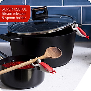 Steaman: Steam Releaser for Pot Top and Edge-Sitting Spoon Holder | Superhero-Themed Steam Releaser to Keep the Lid Slightly Lifted and Help Reduce Sauces | Cute Kitchen Accessories by Peleg Design