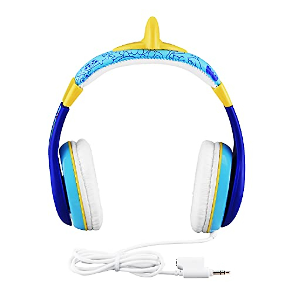 eKids Baby Shark Headphones for Kids, Wired Headphones for School, Home or Travel, Tangle Free Toddler Headphones with Volume Control, 3.5mm Jack, Includes Headphone Splitter