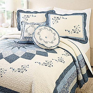 Modern Heirloom Collection Charlotte Square Embroidered Decorative Pillow 16x16'' Bedspread, Blue