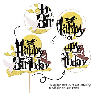 1 PCS Happy Birthday Magical Wizard Cake Topper Glitter Birthday Cake Pick for Wizard Theme Baby Shower Kids Boys Girls Birthday Party Cake Decorations Supplies