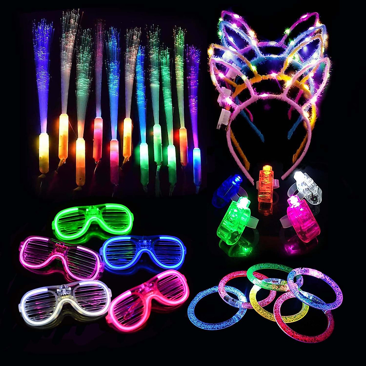 Glow In The Dark Party Supplies - 48 Pcs Light Up Toys For Adult Kids With 10 Finger Light,5 LED Glasses,20 Glow Sticks Bracelets,8 Glow Sticks ,5Headbands Fit Birthday New Year Eve Christmas